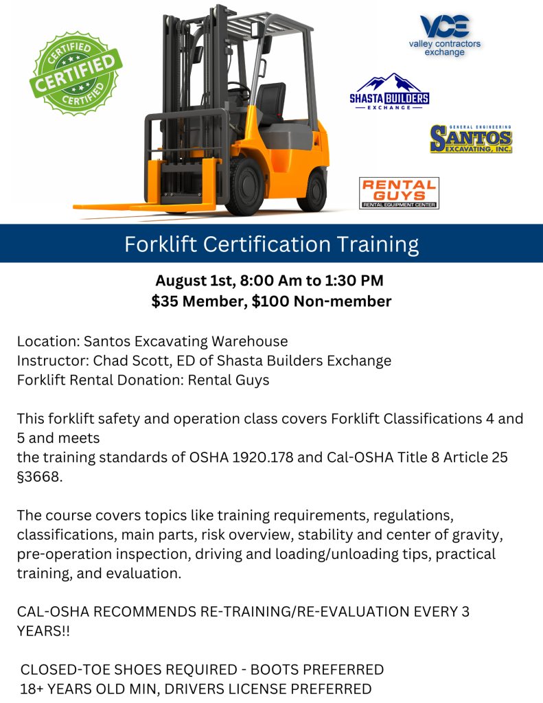 Forklift Certification Training – Valley Contractors Exchange